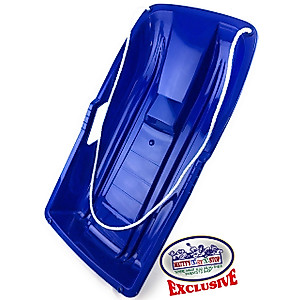 Matty's Toy Stop 26" Heavy Duty Plastic Snow Sled Toboggan with Tow Rope for Kids Red, Yellow & Blue Gift Set Bundle - 3 Pack