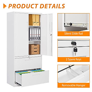 Anxxsu Metal File Cabinet with 2 Drawers, Lateral File Cabinets for Home Office, Storage Cabinet with Adjustable Shelves, Locking File Cabinet for Letter/Legal/A4 Size Files (Assemble Required)