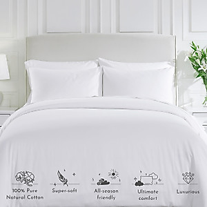 California Design Den Queen Size Duvet Cover Only - Premium 400 Thread Count 100% Cotton Duvet Cover, Soft Sateen Weave, Button Closure and Corner Ties (1 Piece, White, Queen)