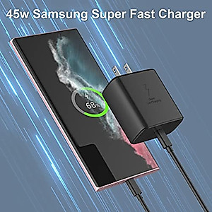 45W Samsung Super Fast Charger USB C Wall Charger for Samsung Galaxy S22/S22 Ultra/ S22+/Note10/Note10 +/S8/S9/S10/S20/S21,Galaxy Tab S7/S7+/S8/S8+/S8 Ultra Samsung Type C Wall Charger（6ft Cable）