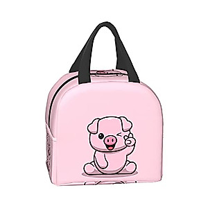 Cute Pig Is Sitting With Two Finger Lunch Box Reusable Lunch Bag for Travel Picnic Shopping work Food Container for Women Men Adults