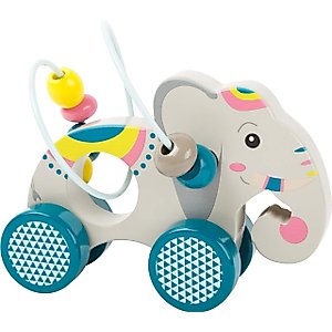Small Foot Wooden Toys Push-Along Elephant with an Activity Loop & Beads Designed For Children 12+ Months