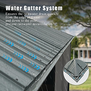 Domi 12'x16' Hardtop Gazebo Canopy,Outdoor Aluminum Gazebo with Galvanized Steel Double Roof,Permanent Gazebo with Drainage System,Curtain and Netting Included,Grey