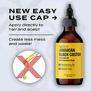 IQ Natural Jamaican Black Castor Oil for Hair Growth and Skin Conditioning, 100% Pure Cold Pressed, Scalp, Nail and Hair Oil - (2 PACK Unscented) (4oz)