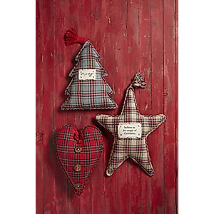 Mud Pie Christmas Tartan Pillow, Tan Star