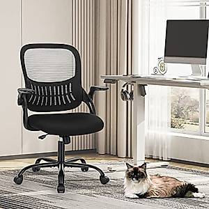 Ergonomic Office Chair with Flip-Up Arms, Home Office Desk Chairs with Wheels, Lumbar Support - Swivel Rolling Mesh Chair with Rock & Lock for Gaming- Computer Chair with Breathable Design