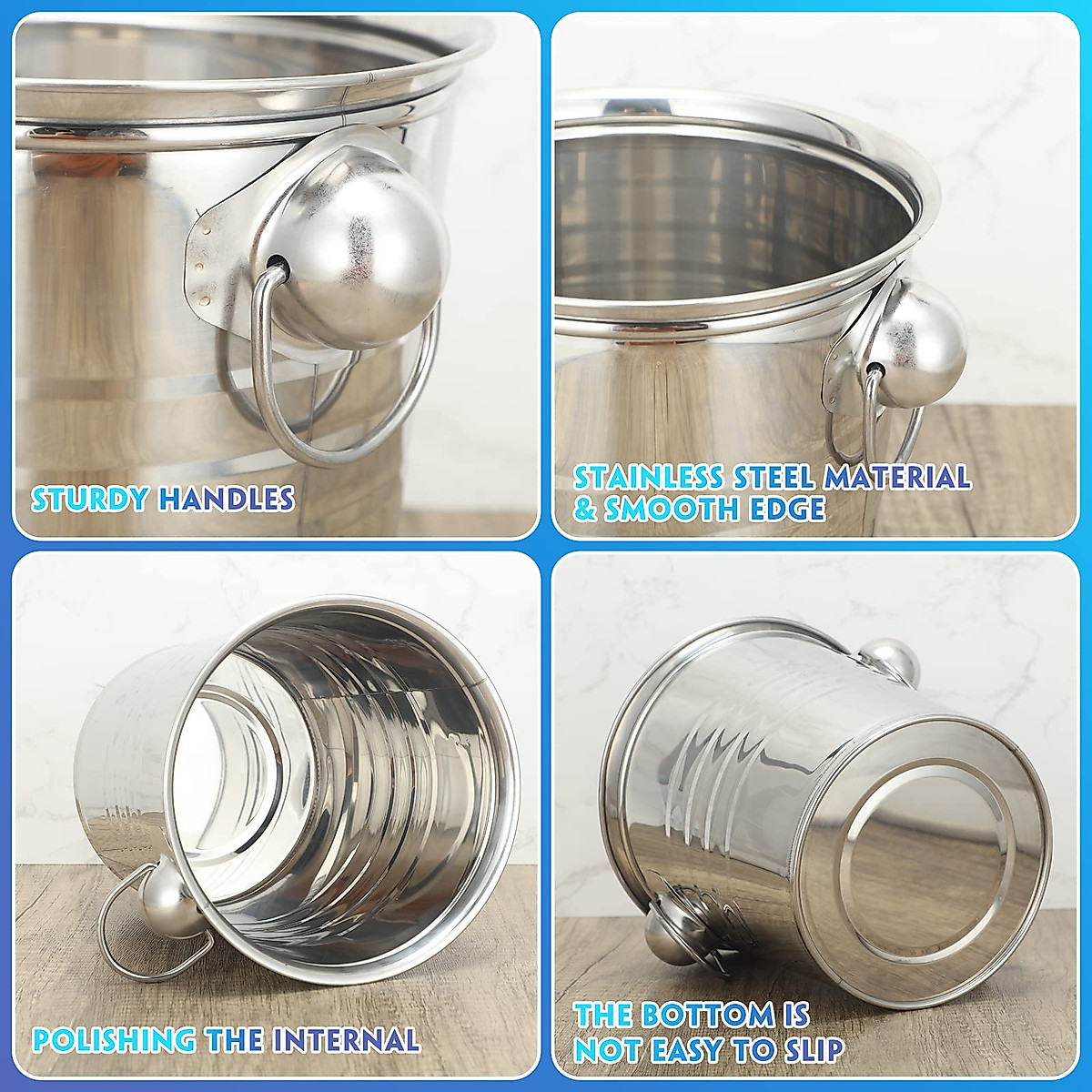 8 Pack Champagne Buckets Stainless Steel Ice Buckets with Handles Wine Bucket Party Beverage Chiller Champagne Ice Buckets for Beer Drinking Bar Club Party Supplies (3.15 Quart)