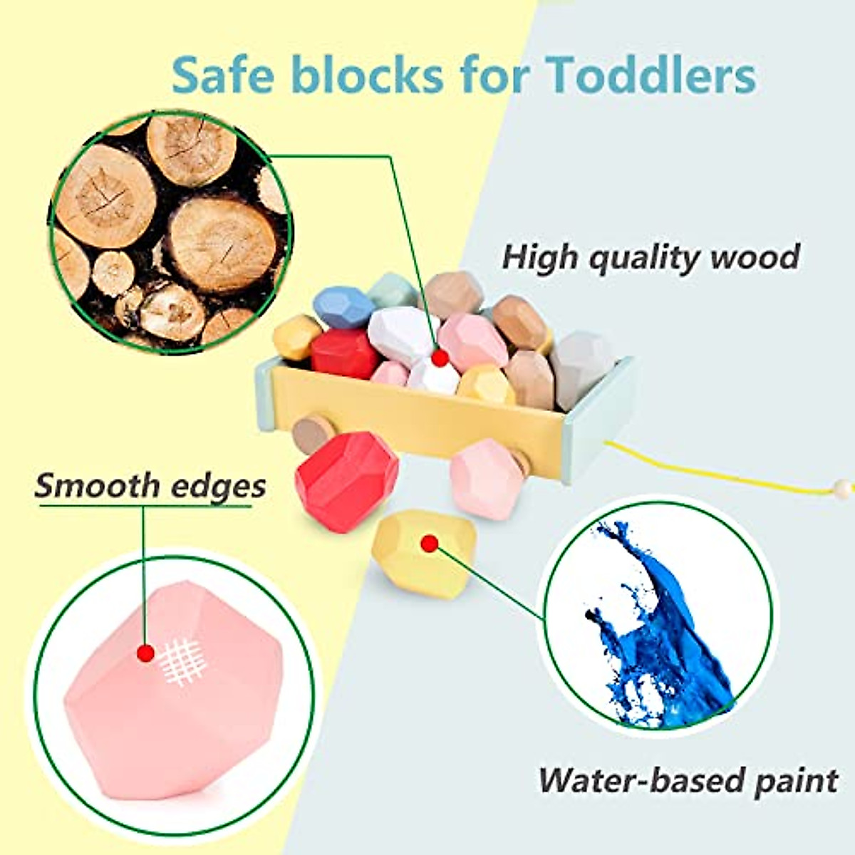 Cewkoo Wooden Stacking Blocks, 26 PCS Balancing Wood Building Blocks Set, Sorting and Stacking Games for Preschool Learning Educational Puzzle, Montessori Toys for Kids Toddlers 1Year Old+
