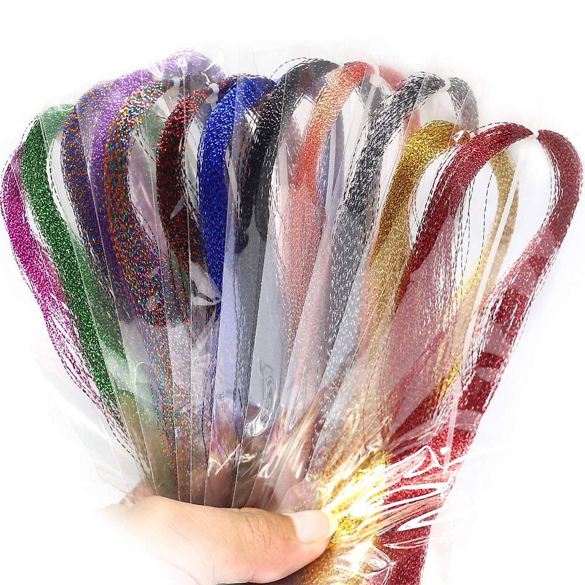 YZD Colorful Crystal Flash Fly Fishing Line 12 Packs Fly Tying Material for Make Fishing Lure Dry Wet Streamers Flies (B Set)