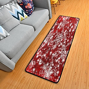Christmas Runner Rug Snowflakes Red Bath Rug Kitchen Mat Doormat Large Runner Carpet 72" X 24"