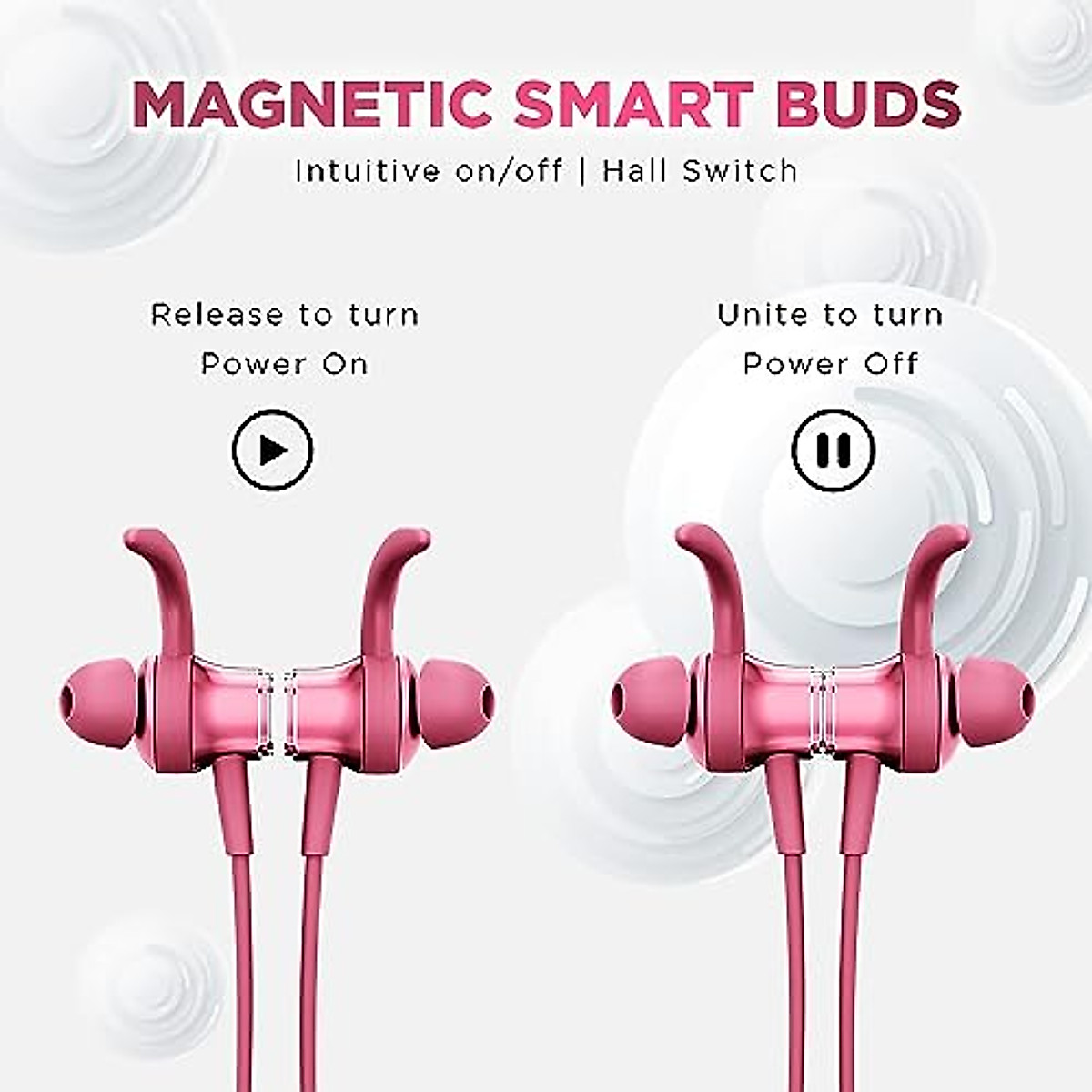 GIZMORE Giz Mn227 Bang Bluetooth Wireless 5.2 in Ear Neckband, Up to 40 Hrs Playtime, Dual Pairing, Touch Controls, Magnetic Smart Buds, Fast Caharge Neckband (Pink)