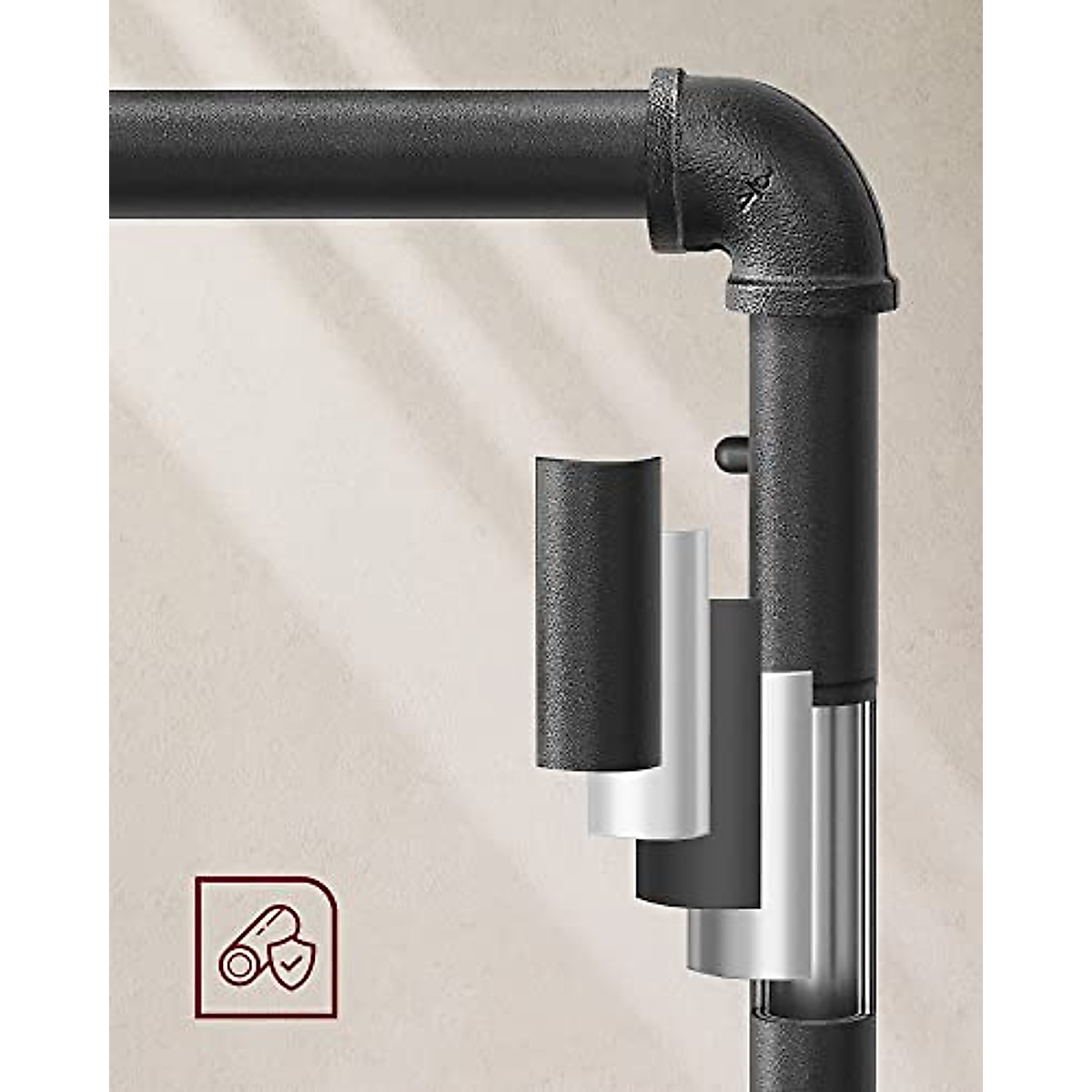 VASAGLE Clothes Rail for Bedroom, Heavy-Duty Clothes Rack, Industrial Pipe Rolling Garment Rack with Shelf, Top Rail Max. Load 90 kg, Laundry Room, Retail Store, Rustic Brown and Black HSR65BXV1