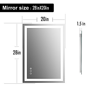 S·BAGNO LED Bathroom Mirror with Lights 28"X20", Wall -Mounted Lighted Bathroom Vanity Mirror, Anti-Fog, Dimmable, Backlit+Front Lit, Tempered Glass, Memory Function(Horizontal/Vertical)