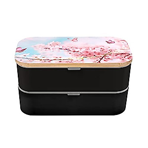 KOOLR Pink Sakura Print Bento Box Adult Lunch Box With 2 Compartments Stackable For Work Picnic Leak Proof Bento Box