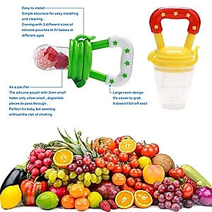 Food Feeder Baby Fruit Feeder Pacifier (3 Pcs) with 6 Different Sized Silicone Pacifiers 2 PCS Silicone Baby Food Dispensing Spoon 90ML with 2 Baby Spoons Silicone Bottle Brush Pacifier Clip