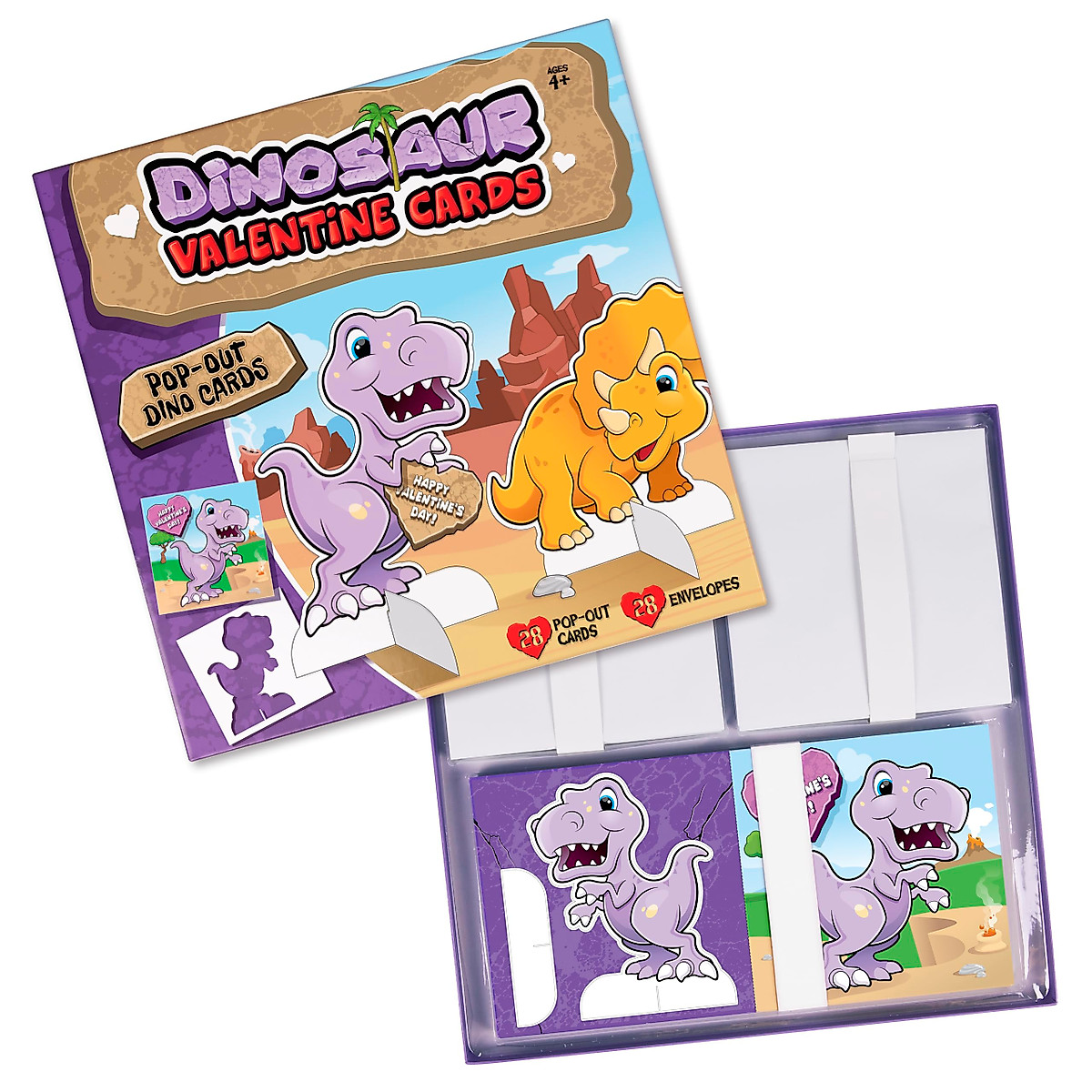 28-Pack Pop Out Dinosaur Valentines Day Cards with Envelopes & Sticker I Valentines Day Cards for Kids School I Valentines Day Gifts for Kids Party Favor I Exchange Valentines Cards for Kids Classroom