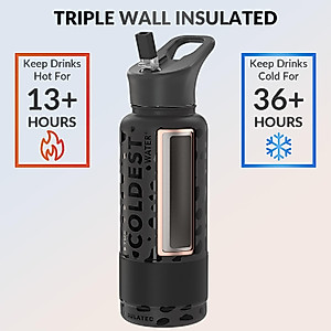 Coldest Sports Water Bottle with Straw Lid Vacuum Insulated Stainless Steel Metal Thermos Bottles Reusable Leak Proof Flask for Sports Gym(32 oz, Black Leopard)