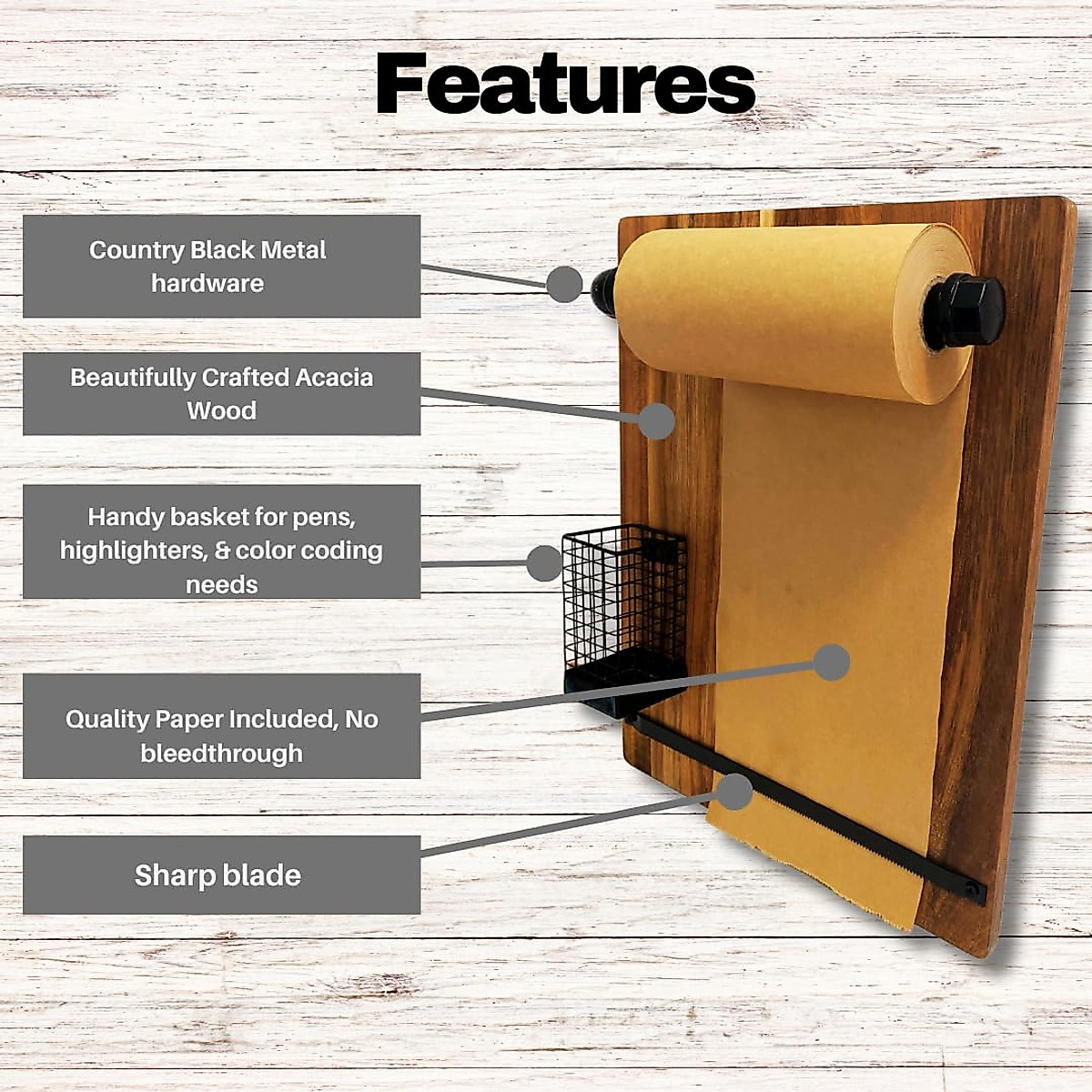 Kraft Paper Dispenser - Wall Mounted Paper Roll Dispenser - Decorative Message Boards for Wall - Hanging Notepad Holder - to Do List Board - Kitchen Decorations Rustic - Message Board