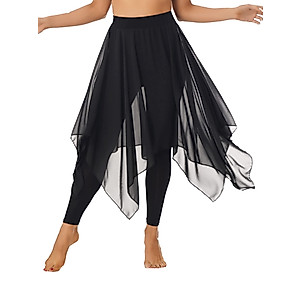 XUNZOO Skirted Leggings for Women Flowy Asymmetric Sheer Chiffon Skirts Ballet Yoga Latin Dance Pantskirt Black 3X-Large