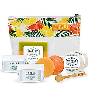 Naples Soap Company Cult Classics Collection Gift Set – Natural Soap, Body Butter, Sea Salt Scrub, Shampoo and Conditioner Bars – Eco-Friendly, Cruelty-Free, No Parabens or Silicones – Florida Fresh