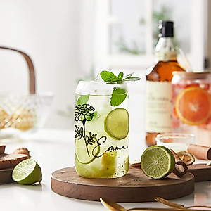 Home and Plan Personalized Birth Flower Jar Cup with Bamboo Lid & Plastic Straw, 16 oz, Bridesmaids, Bachelorette Gifts, Gifts for Mom, Flower Design Tumbler, Iced Coffee Glass