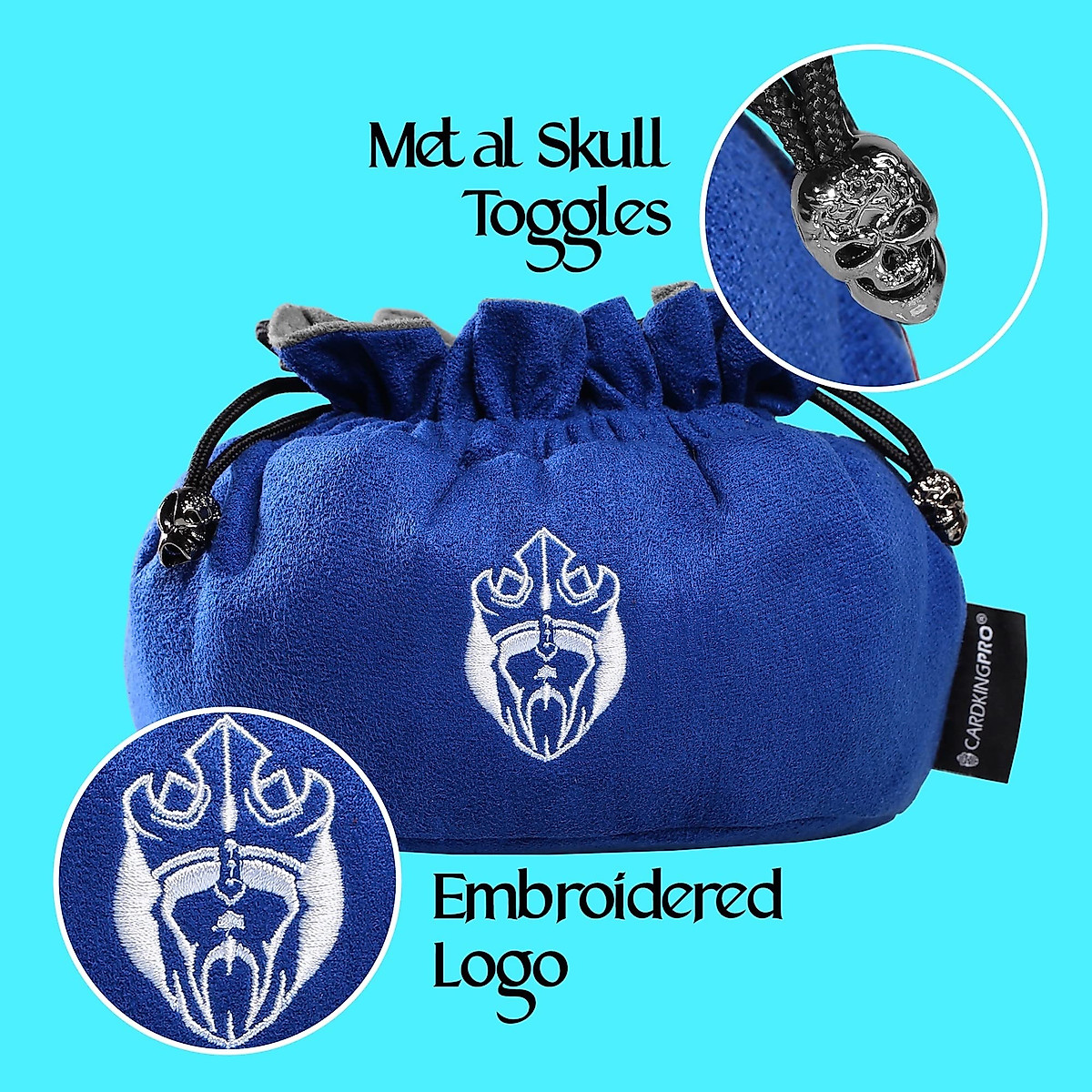 CardKingPro Immense Dice Bags with Pockets - Blue - Capacity 150+ Dice - Great for Dice Hoarders [Patented Design]