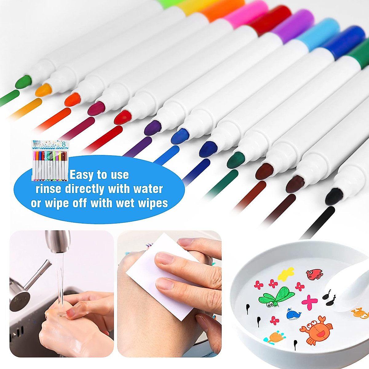 QETRABONE Magical Water Painting Pen-12 Colors Double Ended, Erasing Whiteboard Marker, Doodle Water Floating Pens, Magic Water Painting Pen for Kids