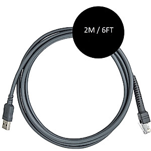 SimpleTK (2 Pack) Zebra Symbol Replacement Cable for LS2208 Series Handheld Barcode Scanner Gray CBA-U01-S07ZAR LS2208/A LI2208 LS4278 STB4278 LI4278 USB to RJ45 Compatible (2M / 6FT Flatted USB Port)