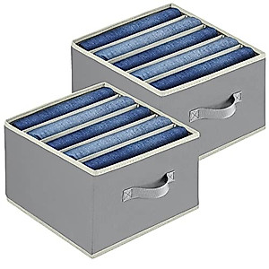 homsorout Jeans Organizer for Closet, Wardrobe Clothes Organizer with Handles, Foldable Drawer Organizers for Clothing, Closet Organizers and Storage for Clothes, Jeans, Sweater, 2 Pack, Grey