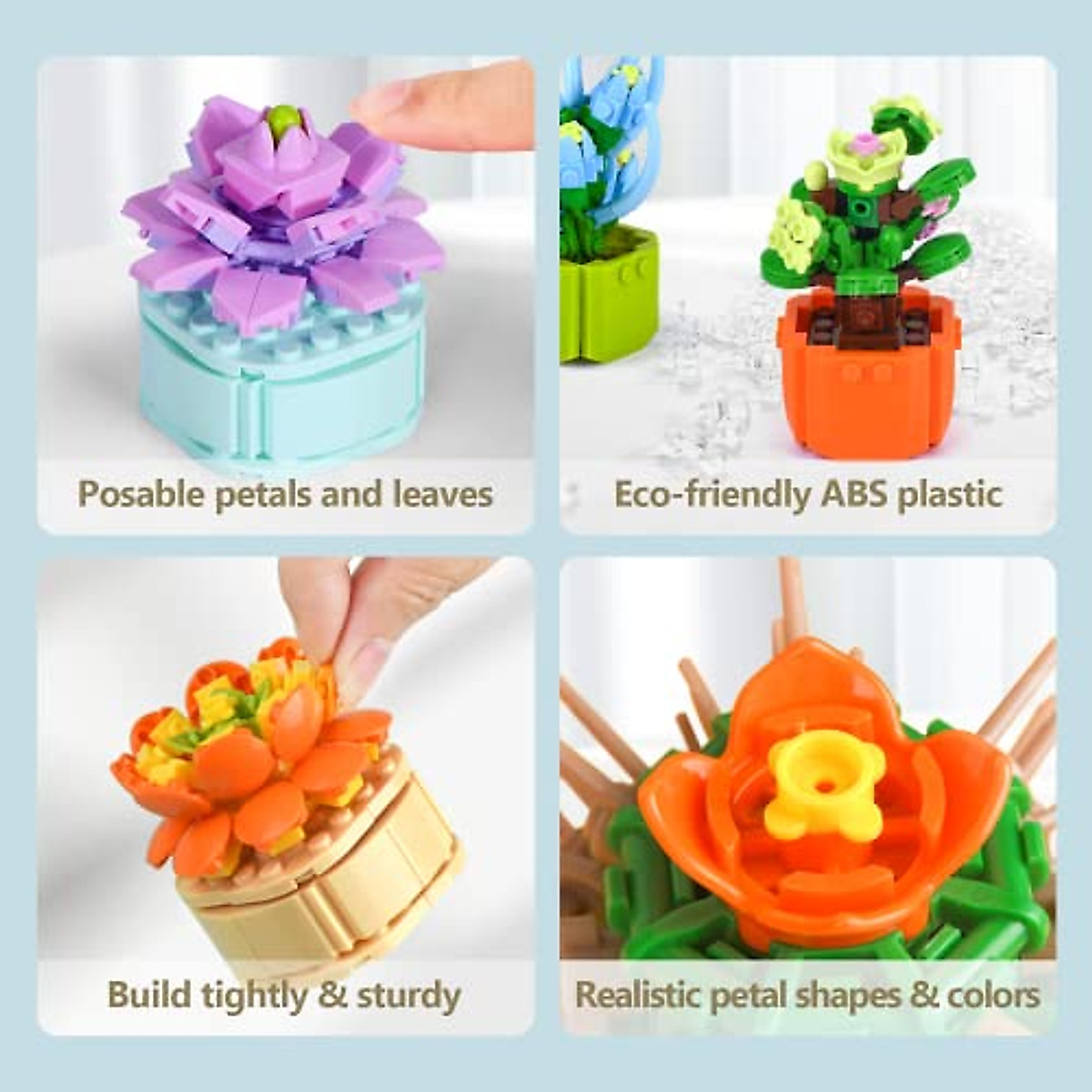 MOONTOY Succulents Artificial Plants Set Building Blocks Toys, 6 Packs Birthday Gifts for Adults Kids, Succulent Botanical Collection Flower Bouquet Kit Home Office Decor Bonsai Creative Gift (521PCS)