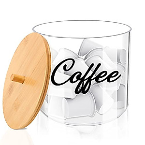 Coffee Pod Holder with Bamboo Lid, Clear K Cup Holder Kcup Vertuo Organizer 80-Ounce, Coffee Filter Holder, Keurig Pods Holder for Counter,Coffee Creamer Container Compatible with Nespresso Capsule