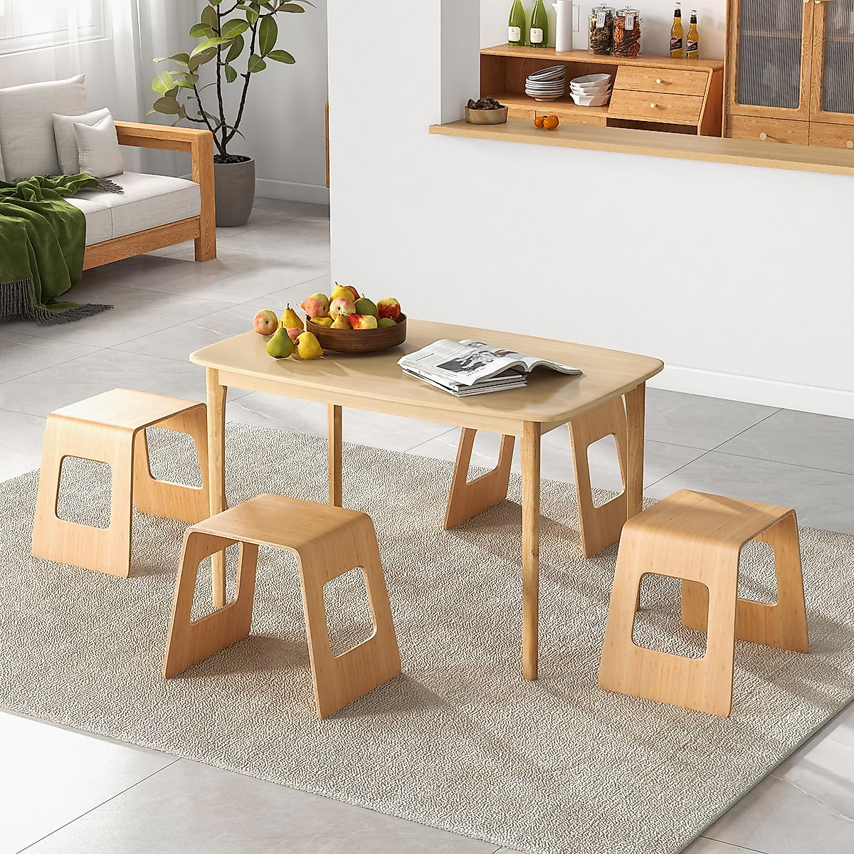 Julimoon Wood Stools Set of 4, Entrance Shoe Changing Stools with Anti-Skip Feet, Doorway Shoe Changing Stool with 330 LBS Weight Capacity, Stackable Stool for Small Spaces, Bathroom, Bedroom