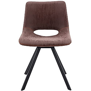 QUINJAY Leather Dining Chairs Set of 2 Modern Kitchen & Dining Room Chairs Swivel Dining Accent Chairs with Black Legs, Armless Side Chair for Living Room/Kitchen/Office, Brown