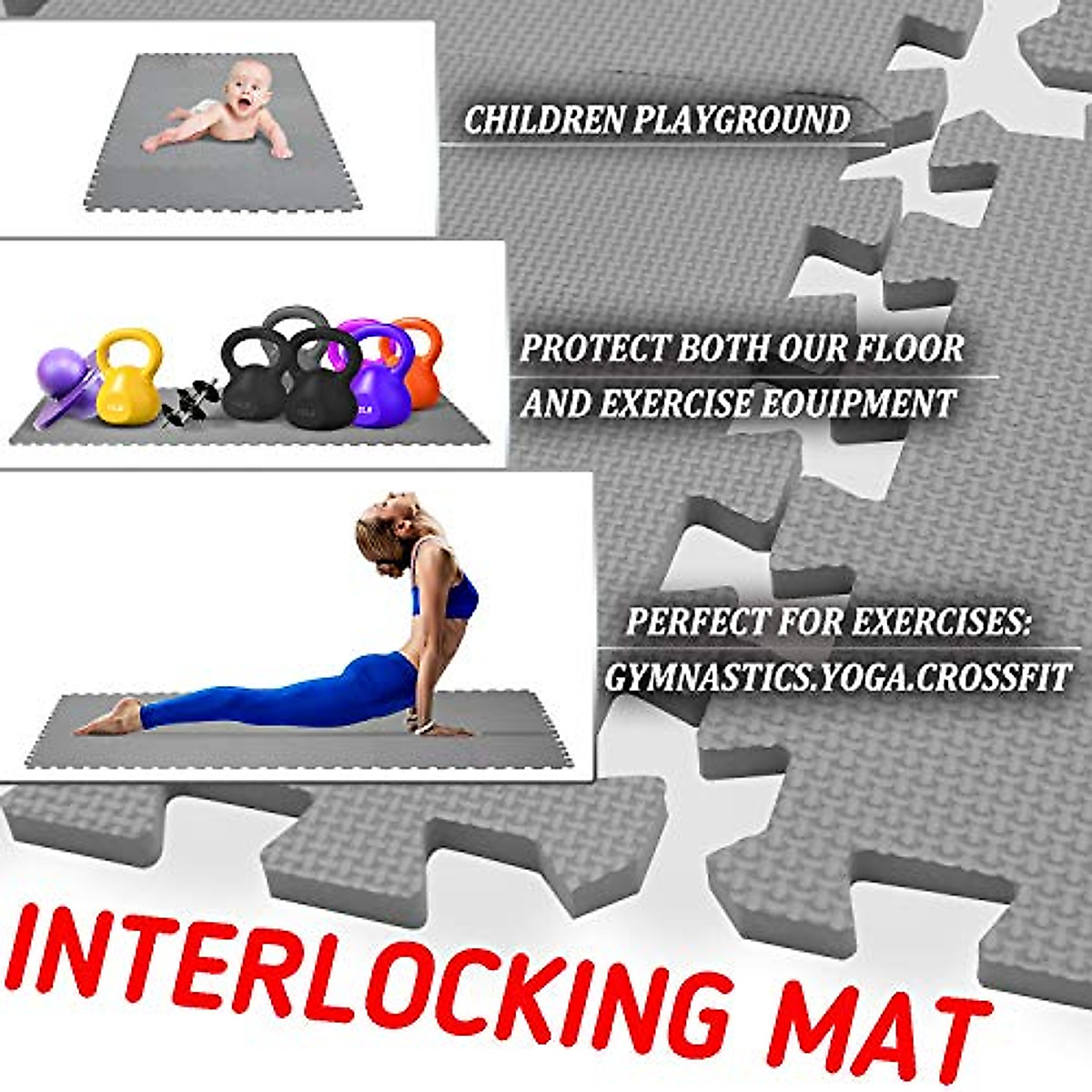 MSHEN–18PCS Foam Play Mat Tiles|Interlocking Floor Mats for Children|Multicoloured Foam Floor Tiles| Children Jigsaw Tiles playmat .Size 1.62 Sqm Baby Play mat. white-black-grey-MS-ADLg18