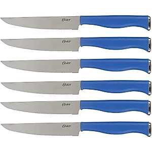 Oster Langmore 15 Piece Stainless Steel Cutlery Knife Block Set W/Black Box – Classic Blue Handles