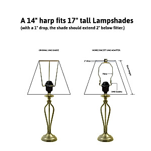 Slip UNO Adapter Converts Your 17" high Lampshade to fit on Slip UNO Lamp Base (1 7/16" Opening) - 14"h