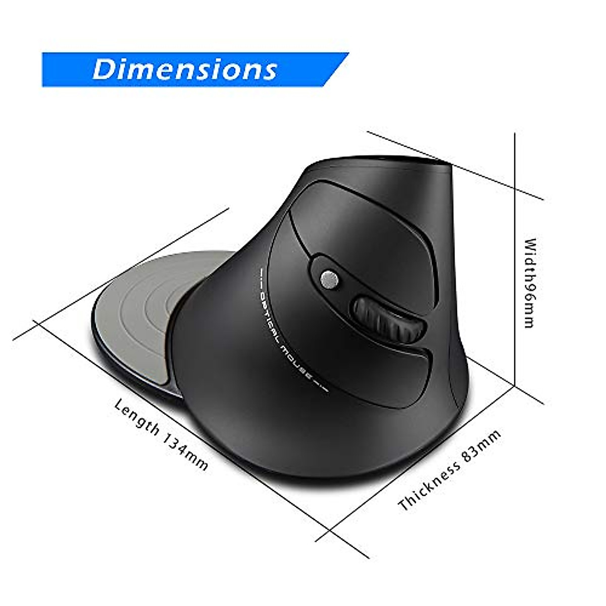 zelotes Wireless Vertical Mouse,2021 Ergonomic Design USB LED Optical Mouse with 6 Buttons and 3 Adjustable Sensitivity 1000/1600/2400 DPI for Computer,Black