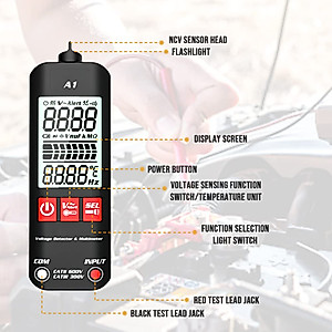 A1 Fully Automatic Anti-Burn Intelligent Digital Multimeter, Auto Senses The Zero and Fire Wires Tester Non-Contact Voltage Tester, Accurately Measures Voltage, Current, Conductor On/Off, Resistance