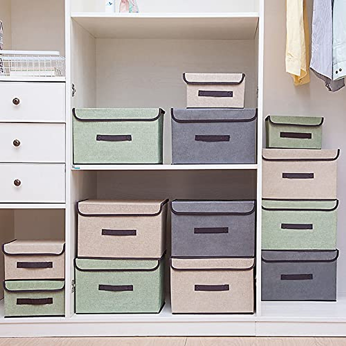 ZIQIAO Non Woven Storage Box, Fabric Multifunctional Fordable Thick Storage Baskets, Used for Wardrobes, Clothes, Books, Cosmetics, Toys, etc. (Green, 14.17x9.06x9.45 inches)