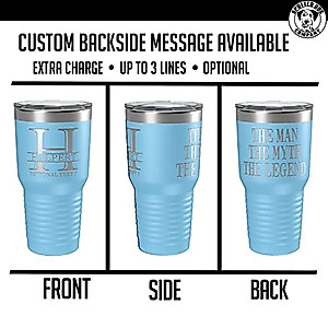 Personalized 30oz (17 Colors) Powder Coated Insulated Stainless Steel Tumbler with Lid, Custom Etched, Customized Engraved Gift Idea for Women Men Her Him, Halpert Monogram Initial Name (Light Blue)