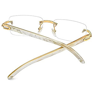 HEPIDEM 100% Really Buffalo Horn Handmade Glasses Square Rimless Spectacles 0816 (white, 61)