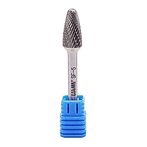 SF-5 Tungsten Carbide Burr Tree Shape Radius End Double Cut Rotary Burr File (1/2” Cutter Dia X 1”Cutter Length) with 1/4'' Shank, by LU&MN