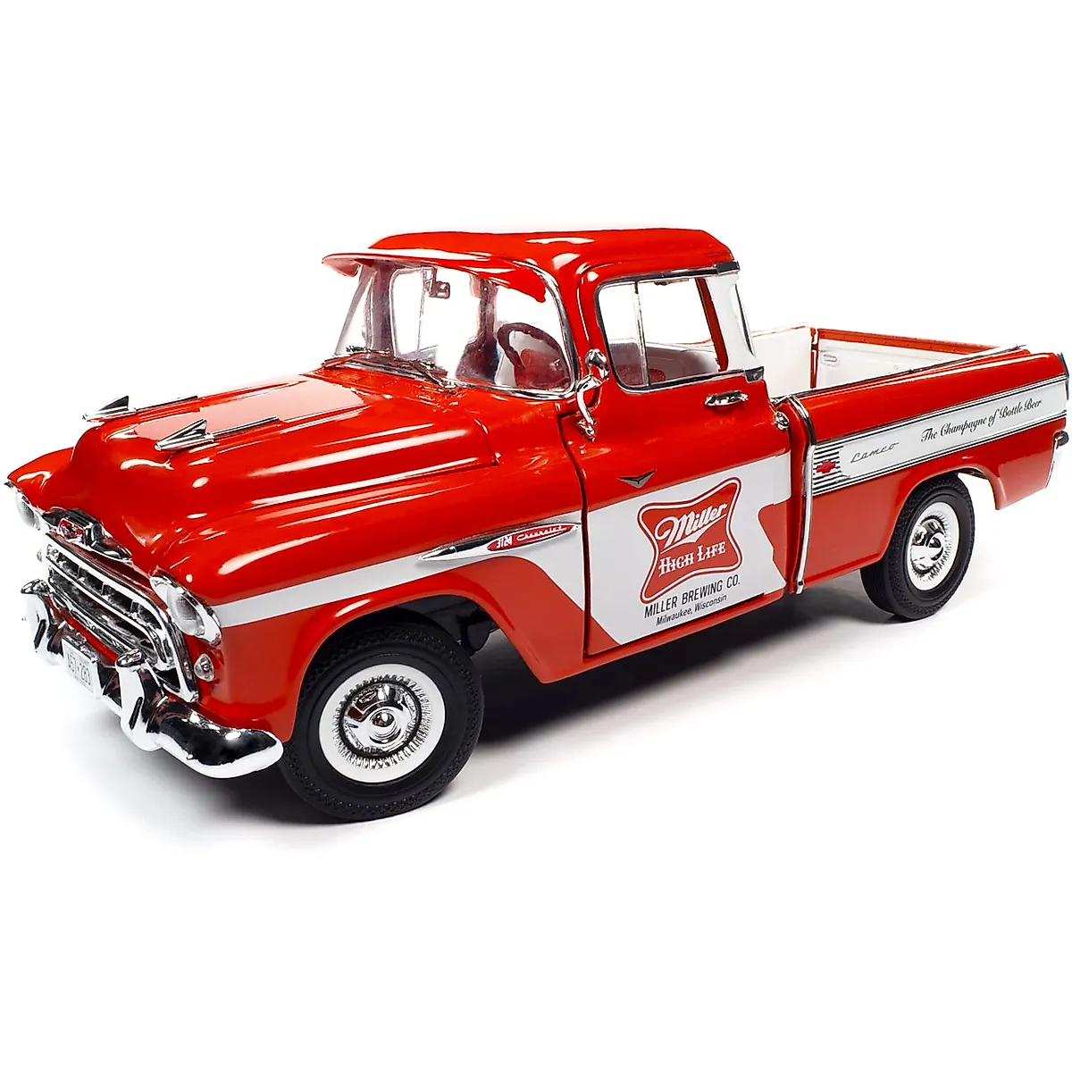 Auto World 1957 Chevy Cameo Pickup Truck Red and White 1/18 Diecast Model Car by Autoworld AW287