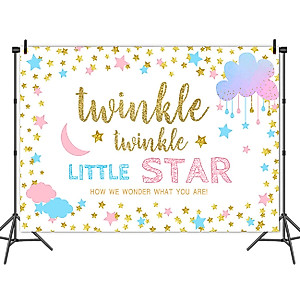 Mocsicka Twinkle Star Gender Reveal Decoration, Boy or Girl Gender Reveal Backdrop, 5x3ft Vinyl Twinkle Twinkle Little Star Banner Supplies(White,5x3ft)