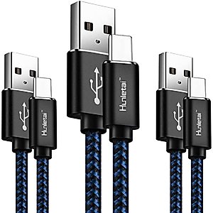USB Type C Cable 3Pack (3/3/6FT) Nylon Braided USB C Cable Charging Cord Compatible with Samsung Galaxy S20 S10 S9 S8 Note 9 Note 8 Plus,LG V30 G6 G5 V20,Google Pixel, Moto Z2 (Blue)