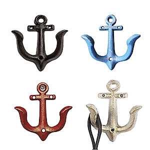 lemonadeus Cast Iron Nautical Anchor Wall Hooks Coat Hooks Rack,Coastal Decorative Wall Mounted Antique Chic Metal Keys Towel Coat Hooks Hanger (4 PCS)