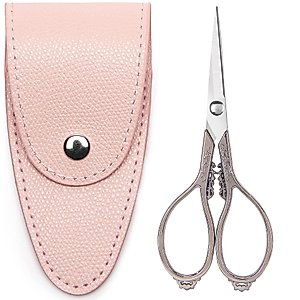 Small Embroidery Scissors,Small Sewing Scissors With Cover,Travel Scissors with Pouch,Mini Crochet Scissors for Craft Art Work DIY Tools,Stainless Steel Sharp Tip,Vintage European Style (SILVER)