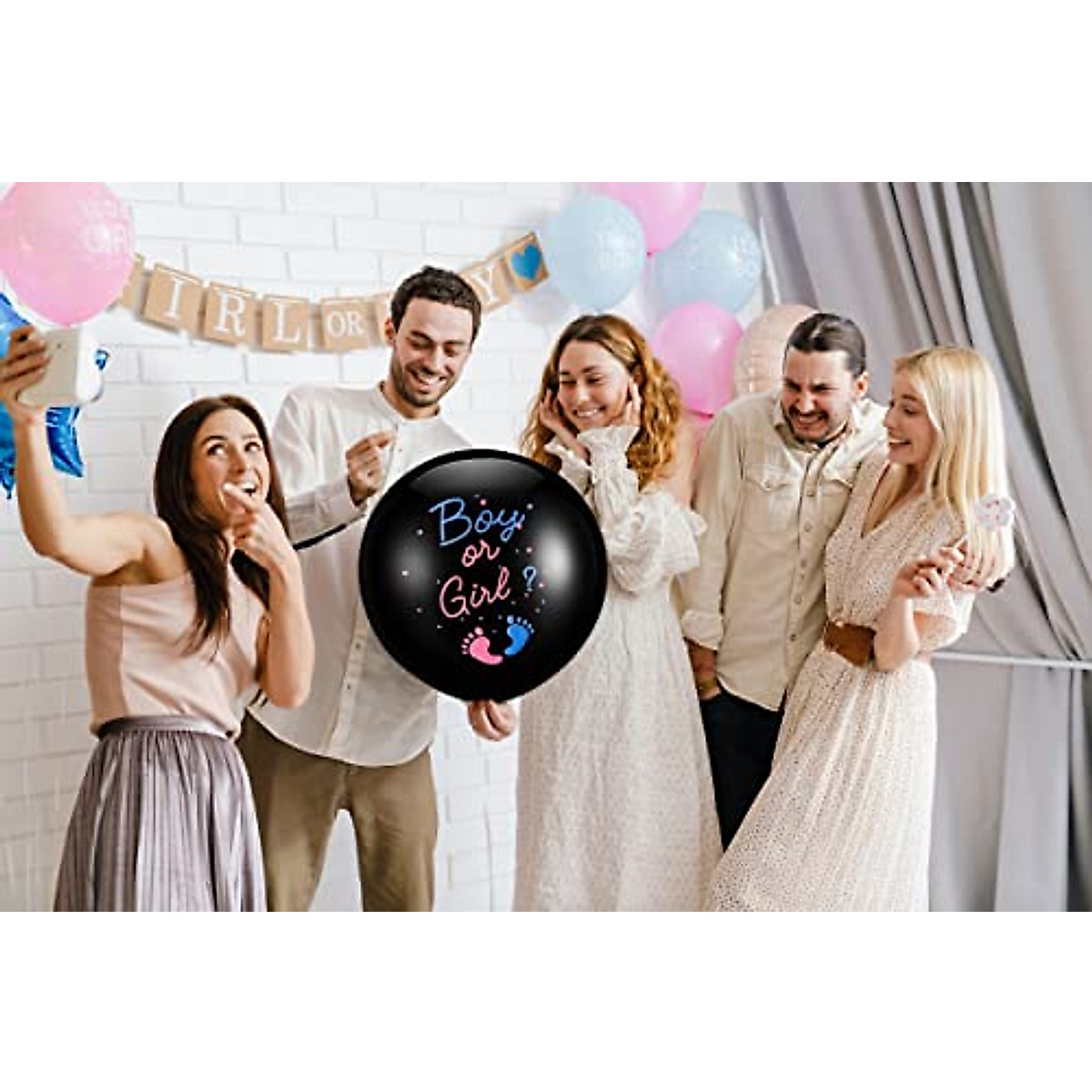 XL Gender Reveal Party Balloon Pop - Blue & Pink Confetti Gender Reveal Kit - Black Balloon Gender Reveal with Tassels - Boy or Girl Baby Gender Reveal Balloon Kit by Jolly Jon