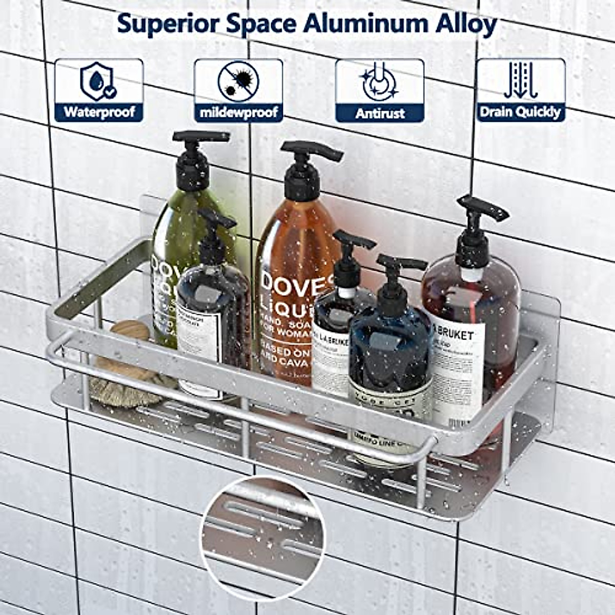 yolid Shower Caddy Adhesive Shower Organizer with Towel Rack and 4 Hooks, Rustproof Shower Shelves Rack for Shampoo Conditioner Bathroom Inside Shower Storage 2 Pack