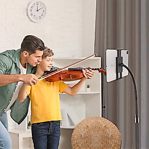 AICase Aluminium Adjustable Height Adjustable (91 cm - 137 cm) & 2.2 kg Stable Base with Gooseneck Compatible with iPad/Tablet from 4.6-13 Inches/Mobile Phone Holder Holder Floor Stand